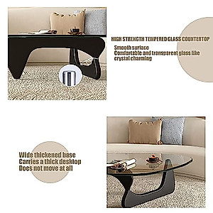Triangle Glass Coffee Table-Mid-Century Modern End Table Solid Wood Base and Vintage Tempered Transparent Glass Top Coffee Tables Living Room Balcony (Walnut/Brown, Medium 35.8 * 25.5 * 16in)