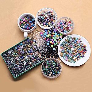 Glass Beads for Jewelry Making,1100Pcs 83 Different Round Beads Include Crystals & Gemstone Beads, Crackle & Patterns Beads, Spacer Beads for DIY Bracelet Earring Necklace (8mm)