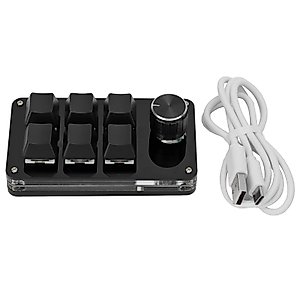 Acogedor One Handed Macro Mechanical Keyboard with Adjustment Knob, Portable Mini Mechanical Gaming Keypad, 6 Fully Programmable Keys (Black)
