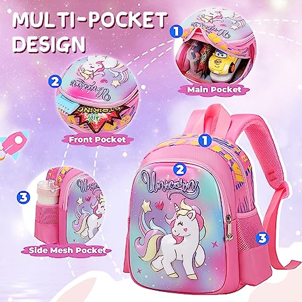 PIG PIG GIRL Toddler Backpack for Girls Boys Cute Kids Backpack for Preschool Children,Unicorn