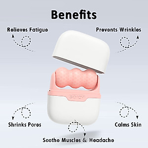 Ice Roller for Face and Eyes - Facial Skin Care Tools with 2 in 1 Face Roller and Travel Case, Self Care Gift for Men Women (Pink)