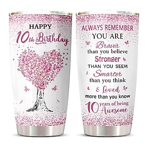 ZANIION 10 Year Old Girl Birthday Gifts Tumbler 1PC, Birthday Gifts for 10 Year Old Girl, Best 10 Year Old Girl Gift Ideas, Happy 10th Birthday Girl, 10th Birthday Decoration Coffee Cup 20oz