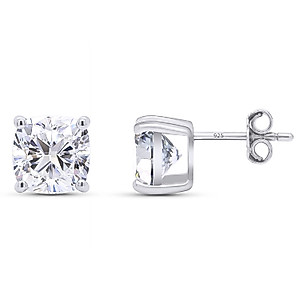 3 Carat Cushion Cut Moissanite Stud Earrings for Women, Lab Created Diamond Solitaire Moissanite Wedding Earrings In 18K White Gold Over Sterling Silver Moissanite Stud Earring for Women
