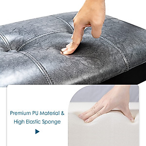 GORELAX Upholstered Dining Bench Seat with PU Leather, Button-Tufted Ottoman Accent Bench w/Rubber Wood Legs, End of Bed Bench for Bedroom, Entryway Bench for Living Room, Hallway (Grey)