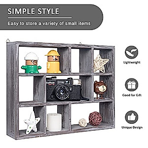 bluegift Shadow Box Display Shelf 9-Slot Rustic Wood Wall Mountable & Freestanding Shelf for Table or Desk, Torched Brown