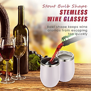 Remagr 16 Pack Stainless Steel Wine Tumblers 12 Oz Insulated Vacuum Wine Cup Set Double Wall Stainless Steel Stemless Wine Mug Glasses for Wine Coffee Soda Whiskey Outdoor Travel (White)