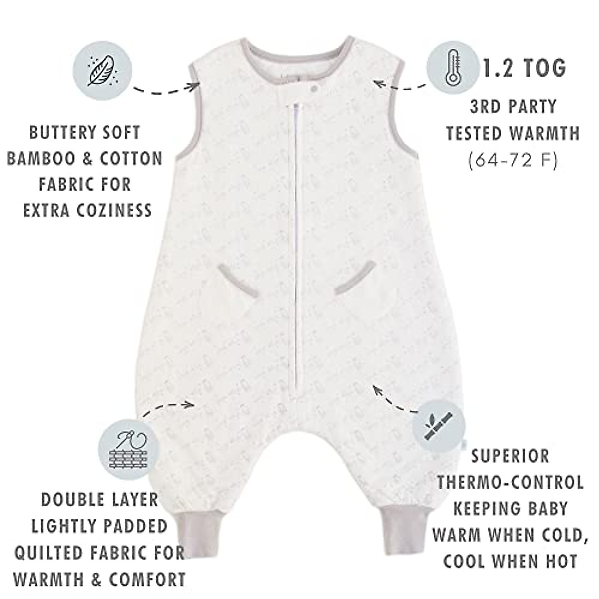 Tealbee DREAMSUIT: Toddler Sleep Sack with Feet 2T 3T - 1.2 TOG Four Season Baby Wearable Blanket for Walkers - Bamboo, Organic Cotton Sleeping Bag - Love Milk