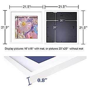 Liuxuange 20x20 Frame White, Wooden Photo Frame Display Pictures 16x16 with Mat or 20x20 Without Mat, Home Wall Decor Gallery Poster-1PCS