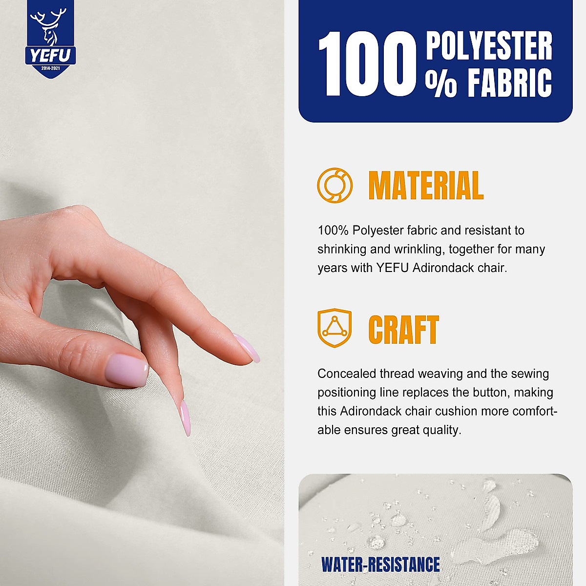 YEFU Adirondack Chair Cushion, Rocking Chair Cushions High Back, Thickened Patio Chair Pad for Indoor and Outdoor, 49x20x5 Inch, Light Gray, 2-Pack