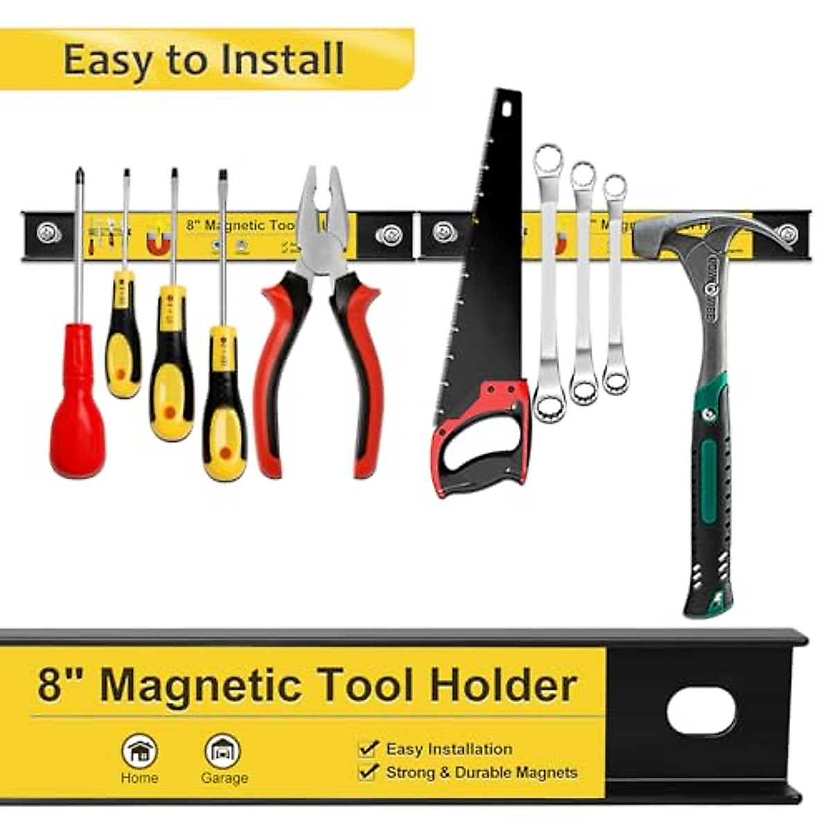 8” Magnetic Tool Holder with Screws, 4 Pack Magnetic Strips Heavy Duty Tool Magnet Bar, Storage Organizer Magnetic Rail Magnetic Tool Bar for Garage Wall Workbench Screwdriver