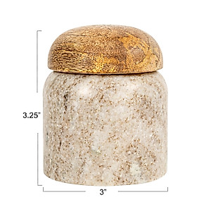 Creative Co-Op Modern Marble Canister with Wood Lid, Natural