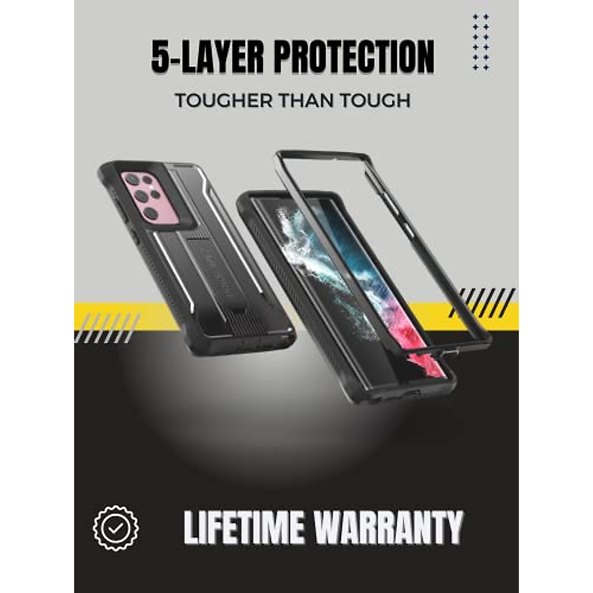 CaseBorne V Designed for Samsung Galaxy S23 Ultra 5G Case (Formerly ArmadilloTek), [Ultimate Protection Tech] Full-Body Multi-Layer Rugged Kickstand Protective Case Screenless- Black