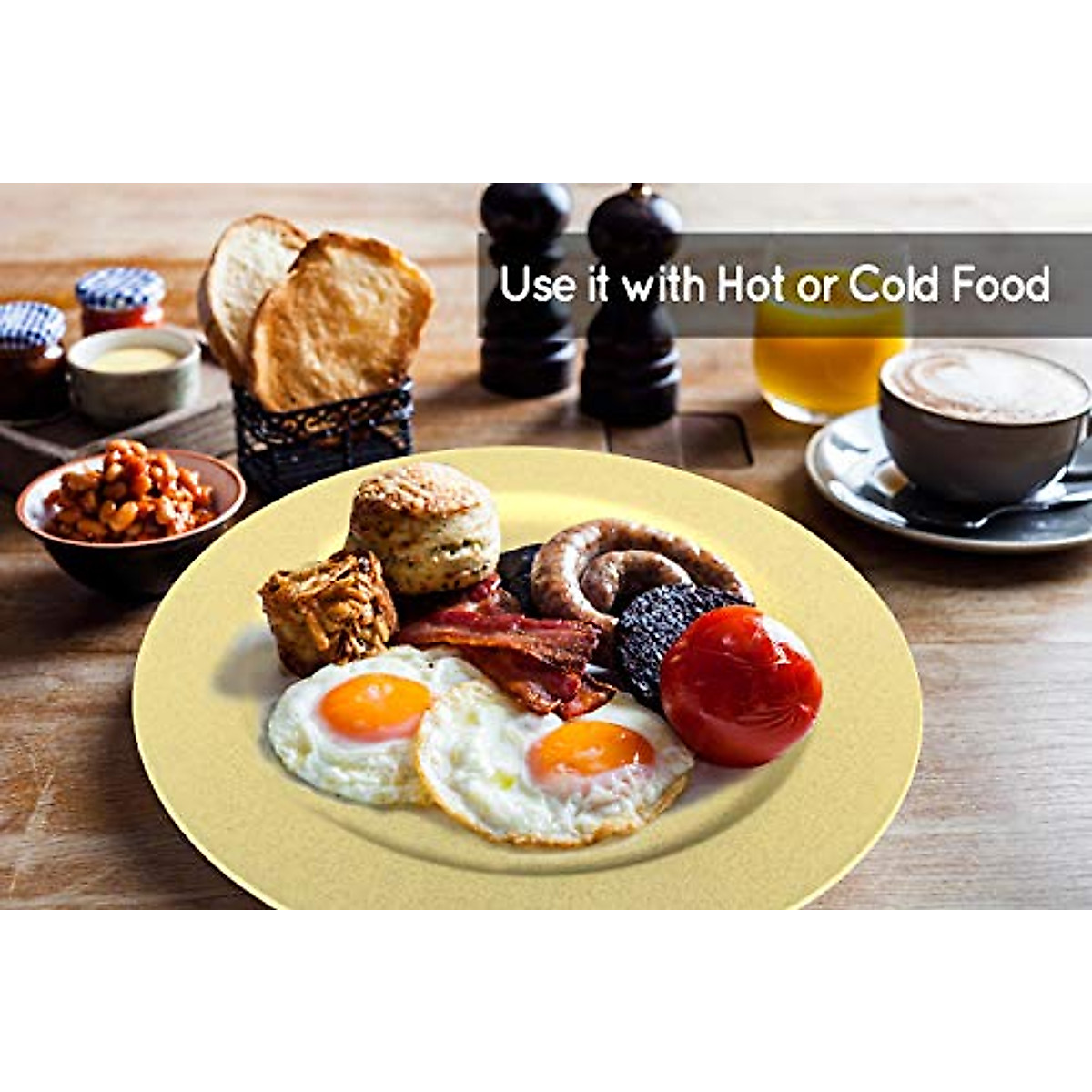 10 Inch Wheat Straw Flat Plastic Plates Set (6 Dinner Plates) - Dishwasher & Microwave Safe - Unbreakable Reusable Lightweight Eco Friendly & BPA Free Dinnerware - Dishes for Kids Toddlers & Adults