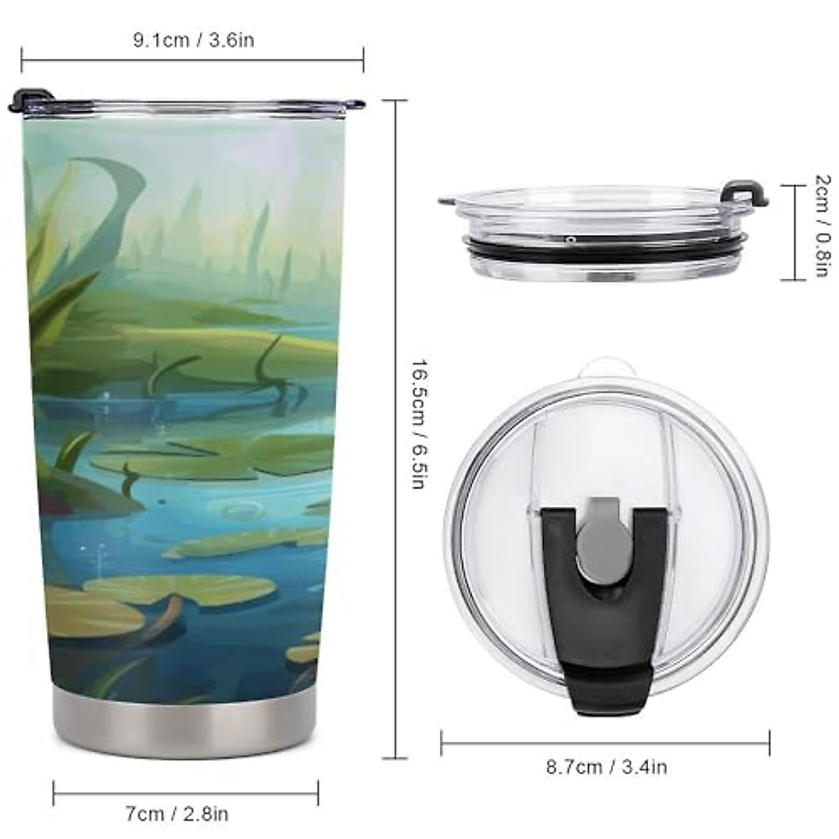 FHENMSA Reusable Plastic Water Cups with Lids,Frog in A Pond Print Anti-overflow Cup,sports Travel Coffee Cup