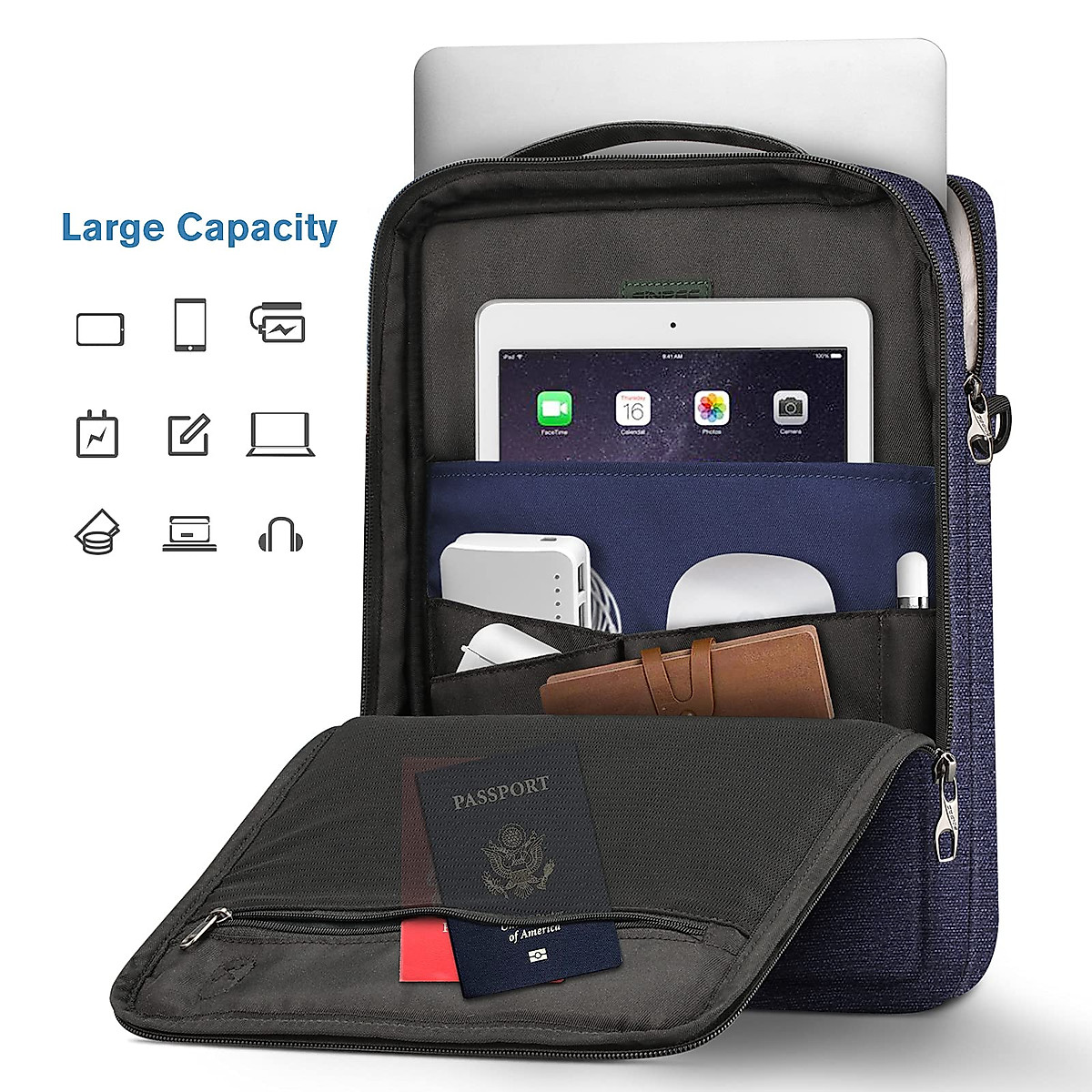 FINPAC Laptop Shoulder Bag for 14-inch MacBook Pro M3/M2/M1 Pro/Max A2779 A2442 2023-2021, 13’’ MacBook Air/Pro, Carrying Case for MacBook Air 15, Surface Laptop, HP, Dell, Acer Chromebook, Navy