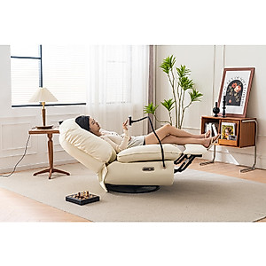 Power Glider Rocker Recline Chair, 360°Swivel Lift Electric Sofa with Cellphone Holder, Voice Wake-Up Function, USB Charger Port, Bluetooth Music Player Function Chair for Living Room (white)