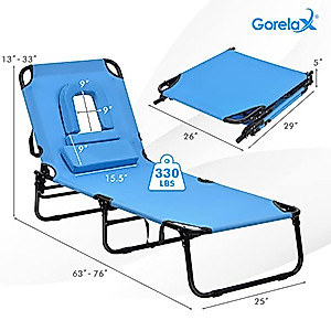 Giantex Chaise Folding Chair Adjustable Beach Patio Lounge Recliner, Blue