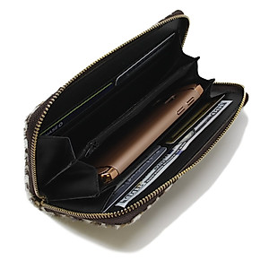 Me Plus Women Faux Fur Animal Print Furry Leopard Zebra Wallet Zipper Closure Card Slots Zippered Coin Pouch (Leopard-Beige)