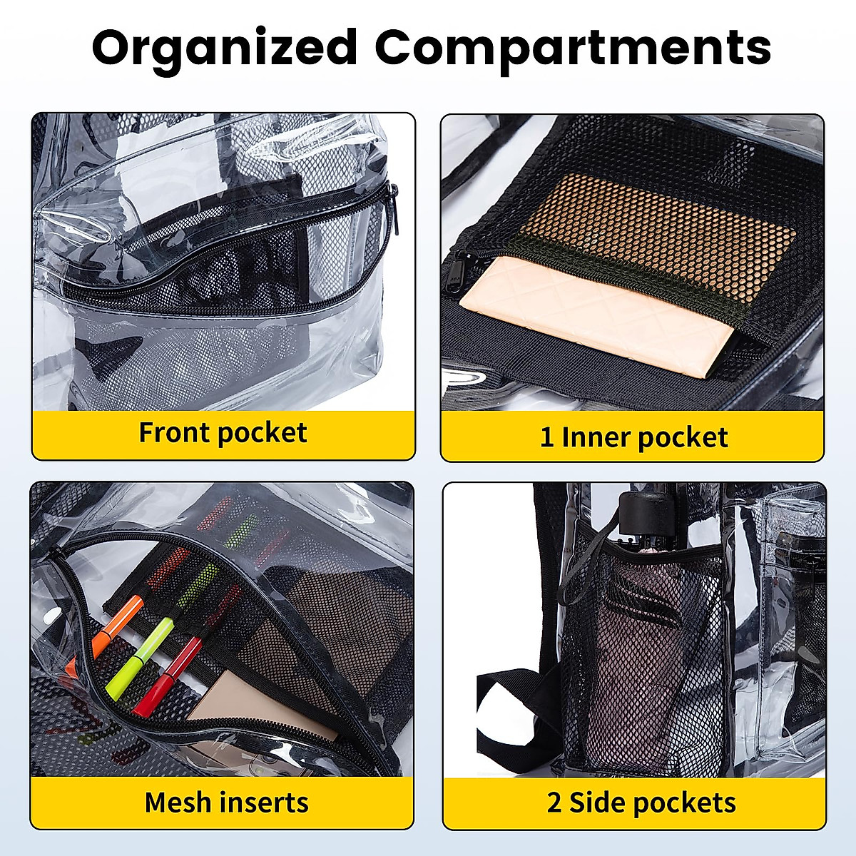 Vorspack Clear Backpack Heavy Duty PVC Transparent Backpack with Reinforced Strap for Workplace - Black