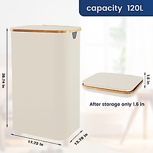 Bathola Laundry Hamper with Lid, 120L Laundry Basket for Clothes hamper, Collapsible Hamper for Laundry Basket Organizer for Bedroom Laundry Room Dorm