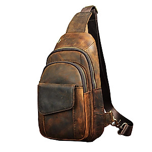 vintage Men's real Leather chest bag Business Casual Outdoor Sling Bag (Style 3 - Crazy Horse Leather)