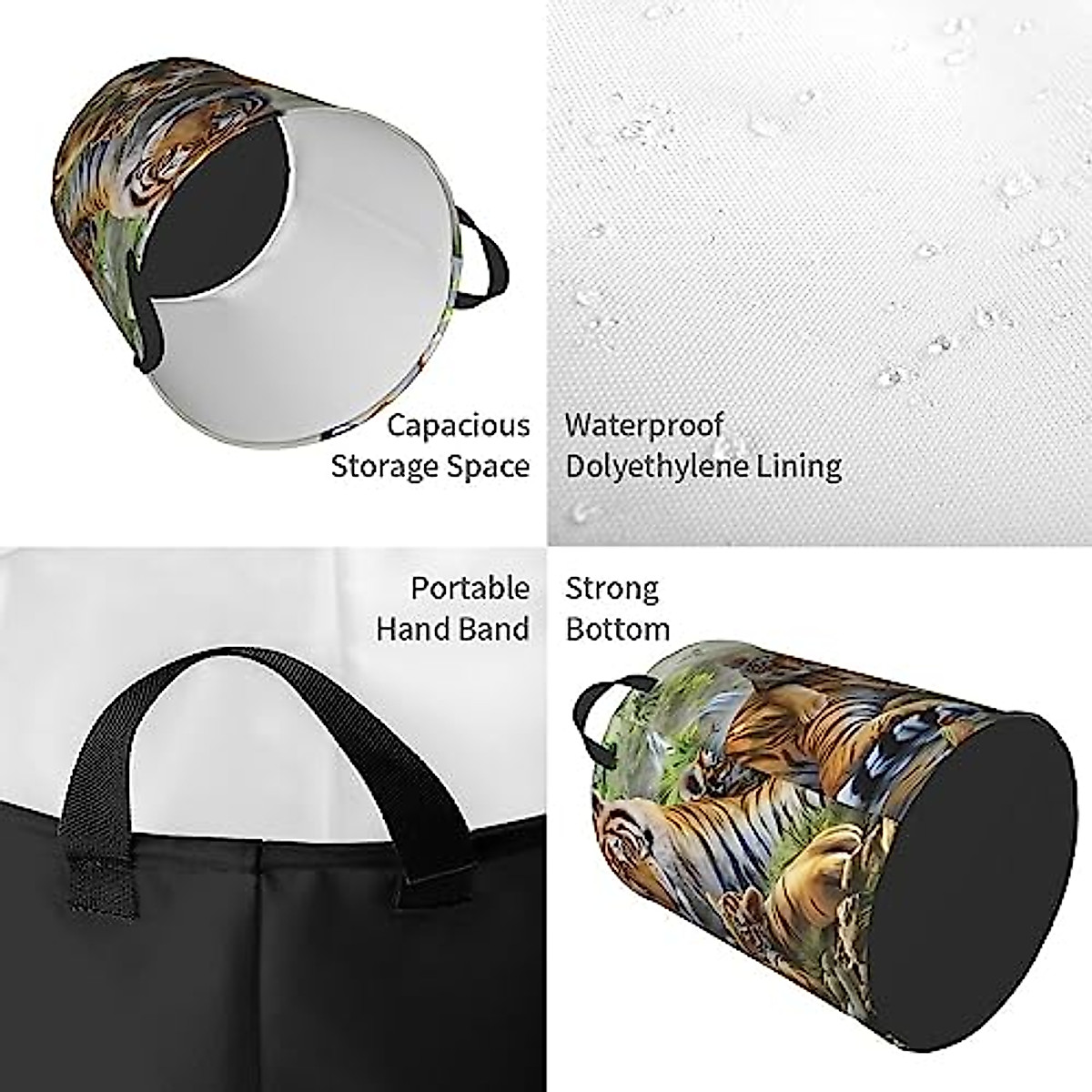 Jungle Tigers Cub Laundry Basket Protable Circular Laundry Hamper Storage Bin Organizer With Handles For Bathroom,Bedroom Clothes