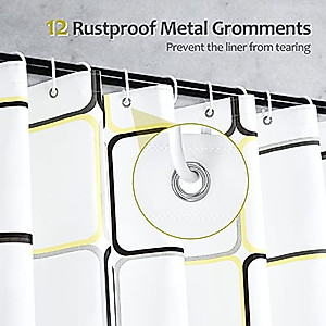 OTraki 72 x 78 inch Long Shower Curtain, PEVA Shower Curtain Liner with 12 Plastic Hooks Waterproof Shower Curtain for Bathroom with 6 Magnetic Weights(White Yellow Check)