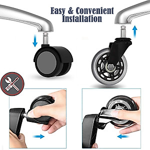 Office Chair Wheels, WASJOYE Heavy Duty 11mm Stem 3" Rolling Universal Chair Replacement Casters Wheels, Home Office Gaming Chair Rubber Castors for Wood Tile Carpet Floor, Chair Wheel Set of 5