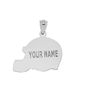 Fine .925 Sterling Silver Football Helmet Pendant - Choice of Number (Front) & Name (Back)