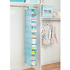 mDesign Soft Fabric Over Closet Rod Hanging Storage Organizer with 10 Shelves for Child/Kids Room or Nursery - Polka Dot Print - 2 Pack - Turquoise Blue with White Dots