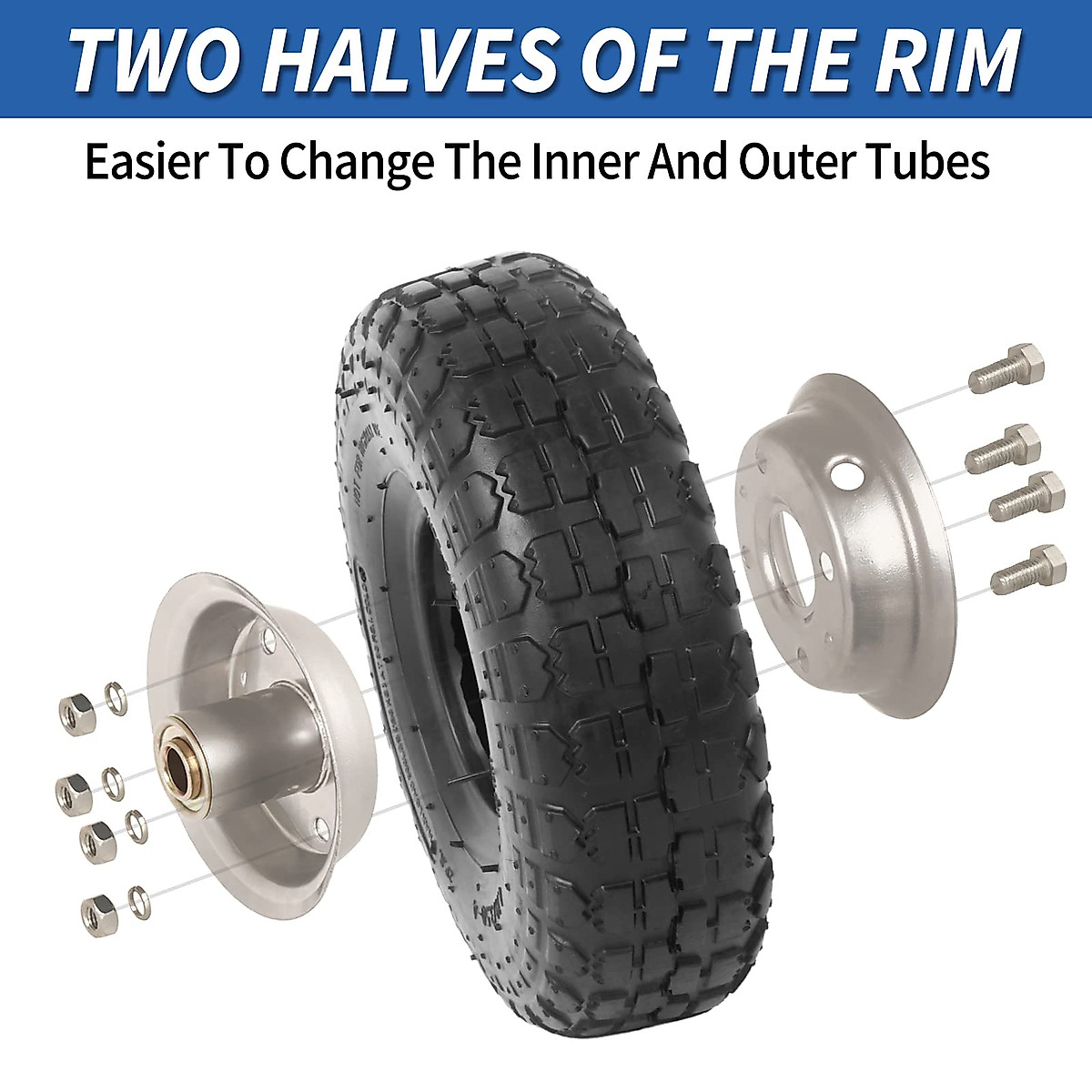 GICOOL 4.10/3.50-4" Tire and Wheel, 10" Pneumatic Tire, with 2.25" Offset Hub, 5/8" Axle Bore Hole, Sealed Bearings, for Hand Truck Trolley Dolly Garden Wagon Cart Wheel Replacement, 2 Pack