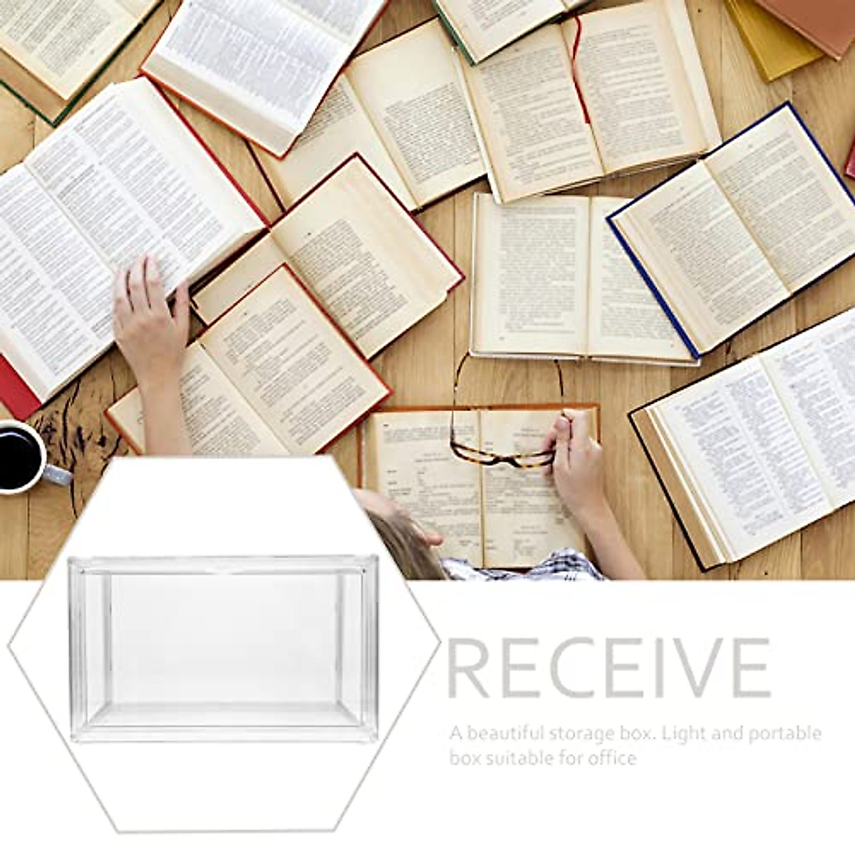 COLLBATH Supplies Case Stationery Lids Acrylic Book Trinkets for Shoe Home Boys Display Bookshelf Clear with Large Collapsible Desk Transparent Convenience Bookrack Folder Toy Crate