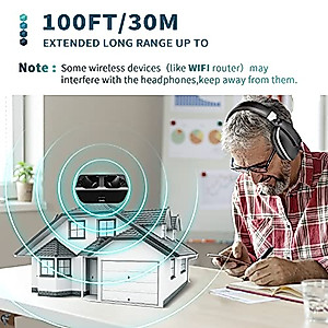 Wireless TV Headphones, 2.4GHz Digital Over-Ear Stereo Wireless Headphones for TV Watching 100ft Distance Charging Dock Rechargeable Black