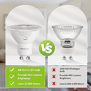 12-Pack GU10 LED Bulbs 6W, Dimmable, 3000K Soft White 582LM, Replacement 50W Halogen Light Bulb for Spotlight Track&Recessed Lighting,No Flickers