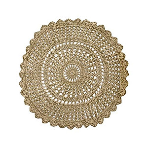 Hausattire Jute Crochet Hand Woven Rug - 3' Round Natural, Handmade Anti-Slip Accent Rugs for Living Room, Kitchen, Bedroom - 3 Feet Round