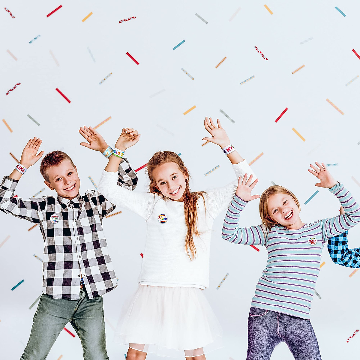 Frienda 60 Pieces Religious Slap Bracelets with Button Pins Jesus Love You Wristbands Jesus Snap Bracelets Christian Badges for Sunday School Supplies Kids Gifts Birthday Party Favors(Religious)