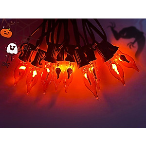 12 Pack Flicker Flame Light Bulbs, C18 Halloween Orange Flame Replacement Bulbs E12 Candelabra Base Light Bulbs for Electric Window Candles Halloween Indoor Outdoor String Lights , 1 Watt, 120 Volts