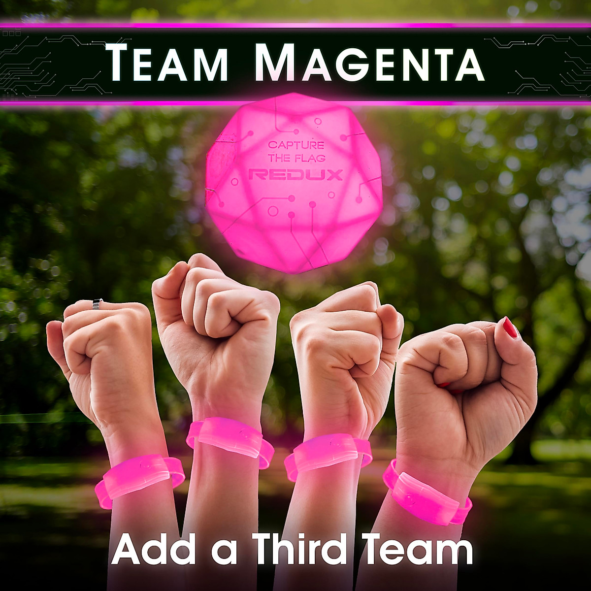 3-Team Expansion for Glow-in-The-Dark Capture The Flag Redux | Adds 4 Players & 1 Extra Team | Glow in The Dark Games | Light Up Kids Games Set | Outdoor Gifts for Girls 8-12+ | Go Team Magenta!
