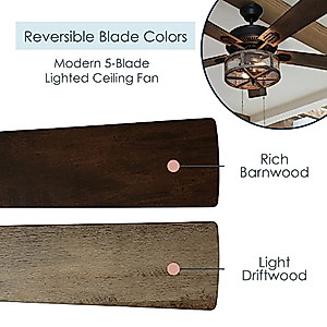 RIVER OF GOODS 52 Inch LED Modern Farmhouse Ceiling Fan with Light - Rustic Ceiling Fans with Lights - Elegant Industrial Fan with Mesh Metal Caged Shade - Brown