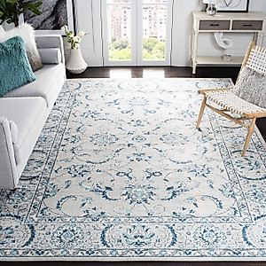 SAFAVIEH Brentwood Collection Area Rug - 8' x 10', Light Grey & Blue, Oriental Floral Scroll Design, Non-Shedding & Easy Care, Ideal for High Traffic Areas in Living Room, Bedroom (BNT854G)