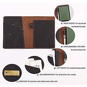 Leather Cover Compatible with Rite in the Rain & Rocketbook Mini Notebooks, Top Bound Spiral Notebook Cover, Leather Cover for 4'' x 6'' Pocket Notepad With Pen Holder - COFFEE