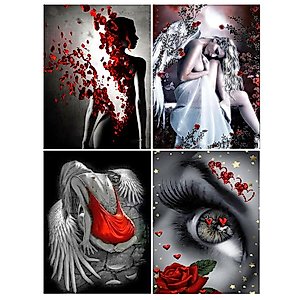 DCIDBEI Diamond Painting Kits 4 Pack 12x16inch Sexy Diamond Painting Angel Diamond Art Women Sexy Rose Diamond Painting for Adults Women Fairy Diamond Painting Art Sexey Woman Trippy Diamond Painting