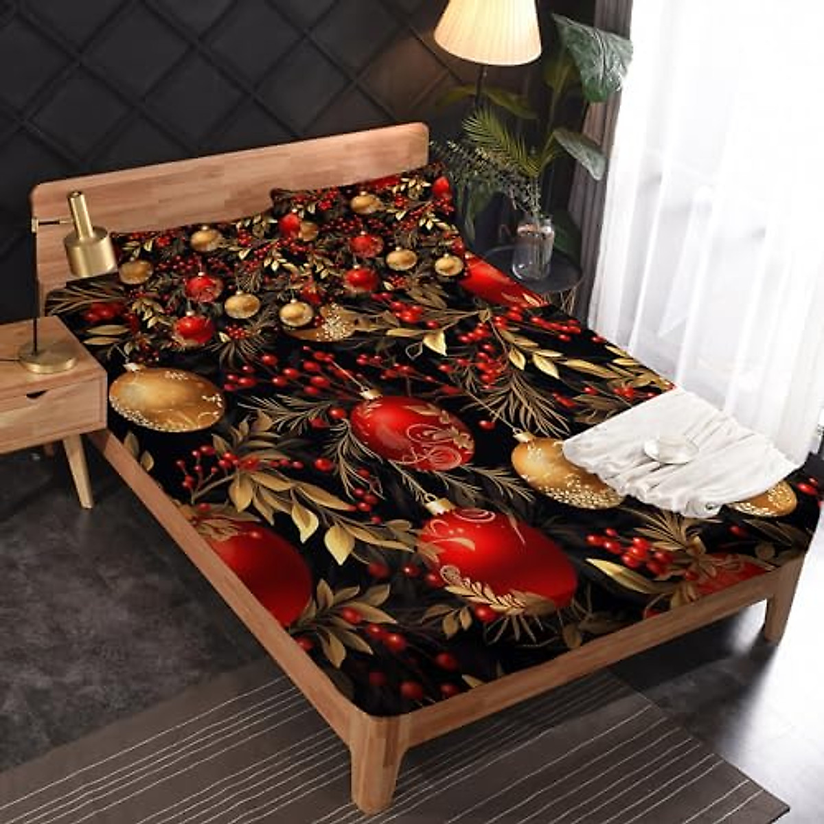 zcsm Christmas Balloon Sheets Full Size Sheet Sets - Xmas Holiday Bed Sheets, Soft Microfiber & Deep Pocket & Wrinkle Free Bedding Sheets & Pillowcases, 1 Fitted Sheet, 1 Flat Sheet, 2 Pillow Cases