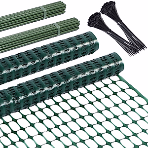 Thyle 2 Roll Plastic Garden Fence 4 x 100 ft Mesh Fencing Roll Outdoor Snow Fence with 50 Fence Stakes 200 Cable Ties Green Temporary Poultry Fence Safety Construction Barrier Net for Yard Pet Plants