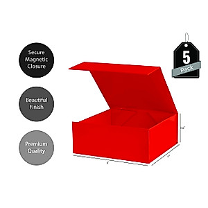 Purple Q Crafts SMALL Red Hard Gift Box With Magnetic Closure Lid 4" x 4" x 1.6" Square Favor Boxes With Red Glossy Finish (5 Boxes)