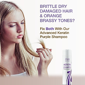 Vitamins Keratin Purple Toning Shampoo - Violet Blue Brassiness Toner for Bleached Icy Blonde Platinum Silver White Grey Ash Gray or Colored Dry Damaged Brassy Hair
