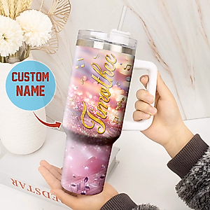WAZONE Personalized Piano Tumbler With Name Tumbler 40oz with Handle and Straw Stainless Steel Double Wall Vacuum Customized Christmas Birthday Gifts for Music Lovers Teachers Pianist