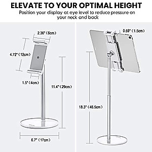 AboveTEK Tablet Stand Holder, 360 Swivel Angle Height Adjustable Cell Phone Holder for Desktop, Aluminum iPad Mount Fits 4.5"-13.5" Tablet/Phones Such as iPhone Samsung, iPad, Switch, Kindle(Silver)