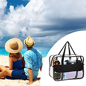 Peohud 2 Pack Clear Tote Bag Stadium Approved, Large Clear Cosmetics Bag, Transparent Waterproof Bag for Travel Gym Beach, PVC Storage Bags With Zipper and Handle, 15 x 12 x 5.7 Inches