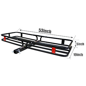 DMC-FPPS 500lbs Hitch Cargo Carrier, 53" L x 19" W x 5" H, 2 inch Adapter Shank, Black Steel Storage Baskets, Bumper Mounted Cargo Rack Carrier for RV's, Trucks, SUV's, Vans, Cars